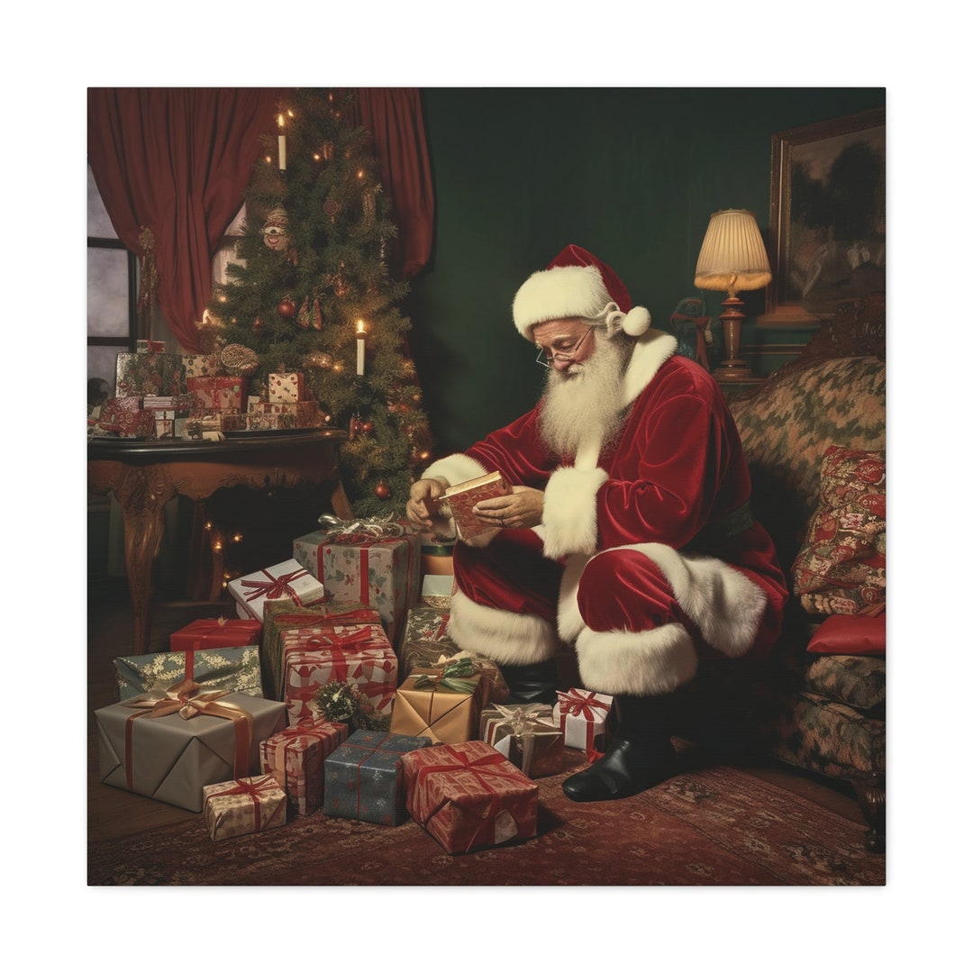 Christmas Santa Wall Art Christmas Scene Holiday Art Print Santa Claus ...
