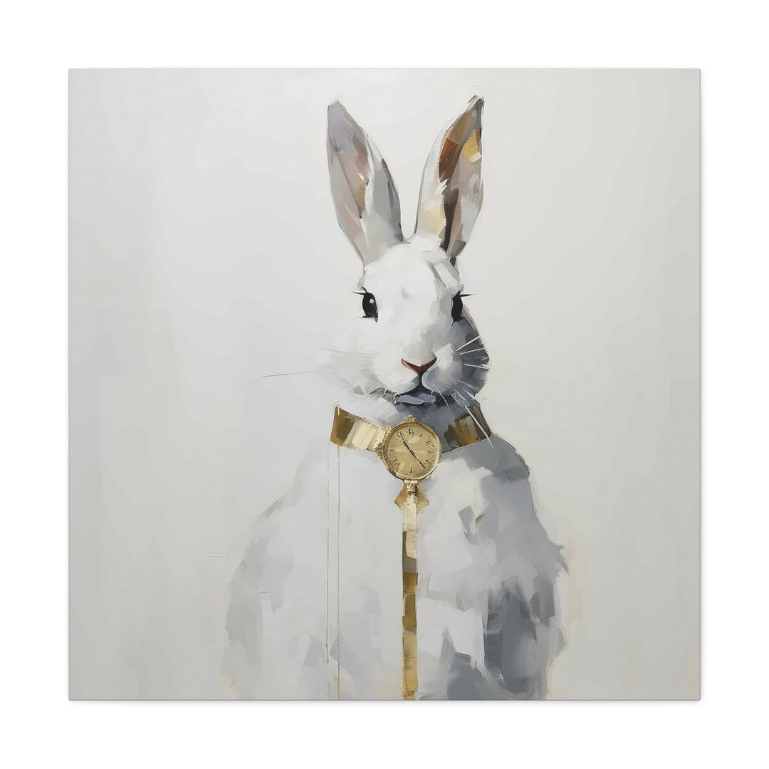 White Rabbit Art Print Gold Collar White Rabbit Wall Art Abstract ...