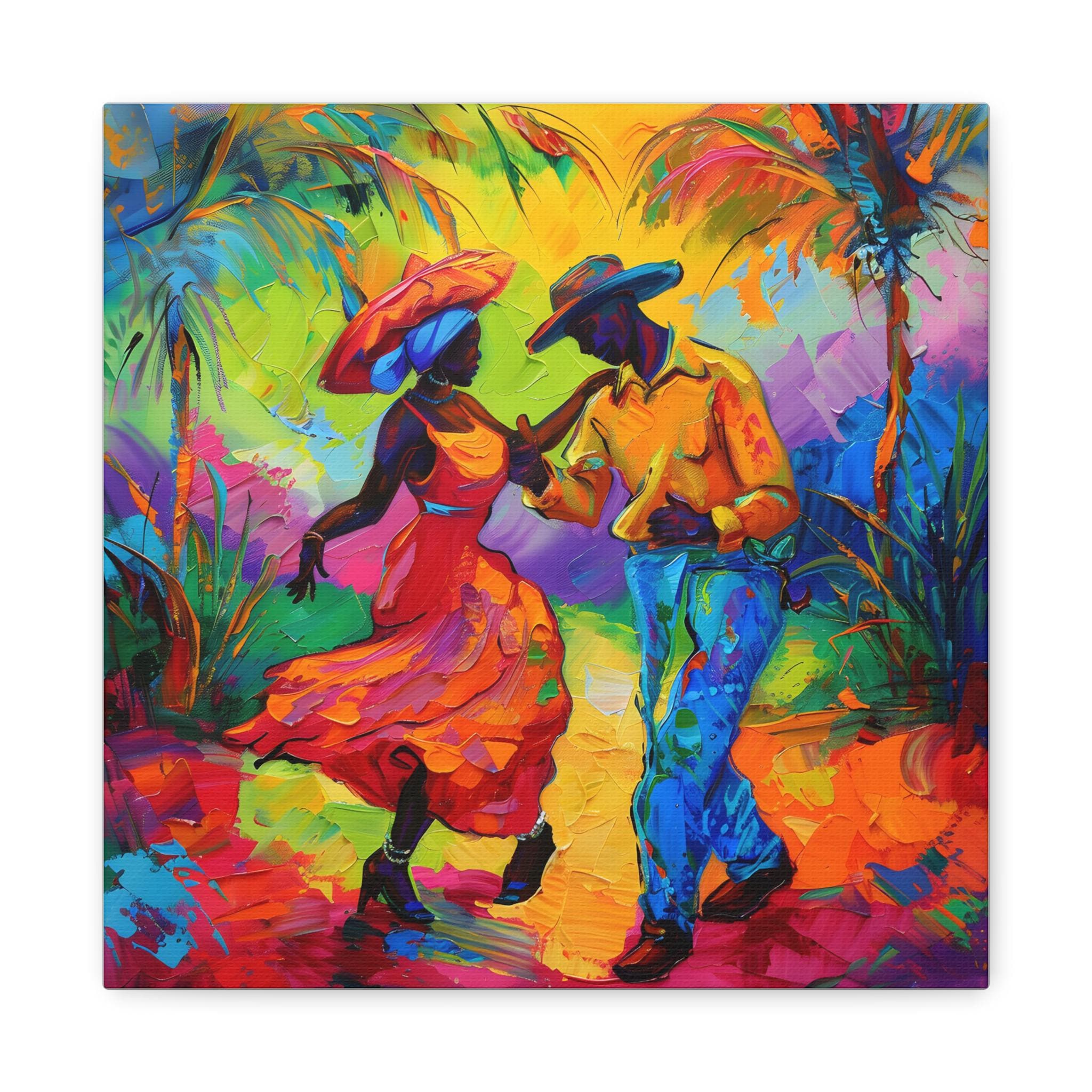 Haitian Couple Dancing Canvas Print: Colorful Abstract Folk Art - Etsy