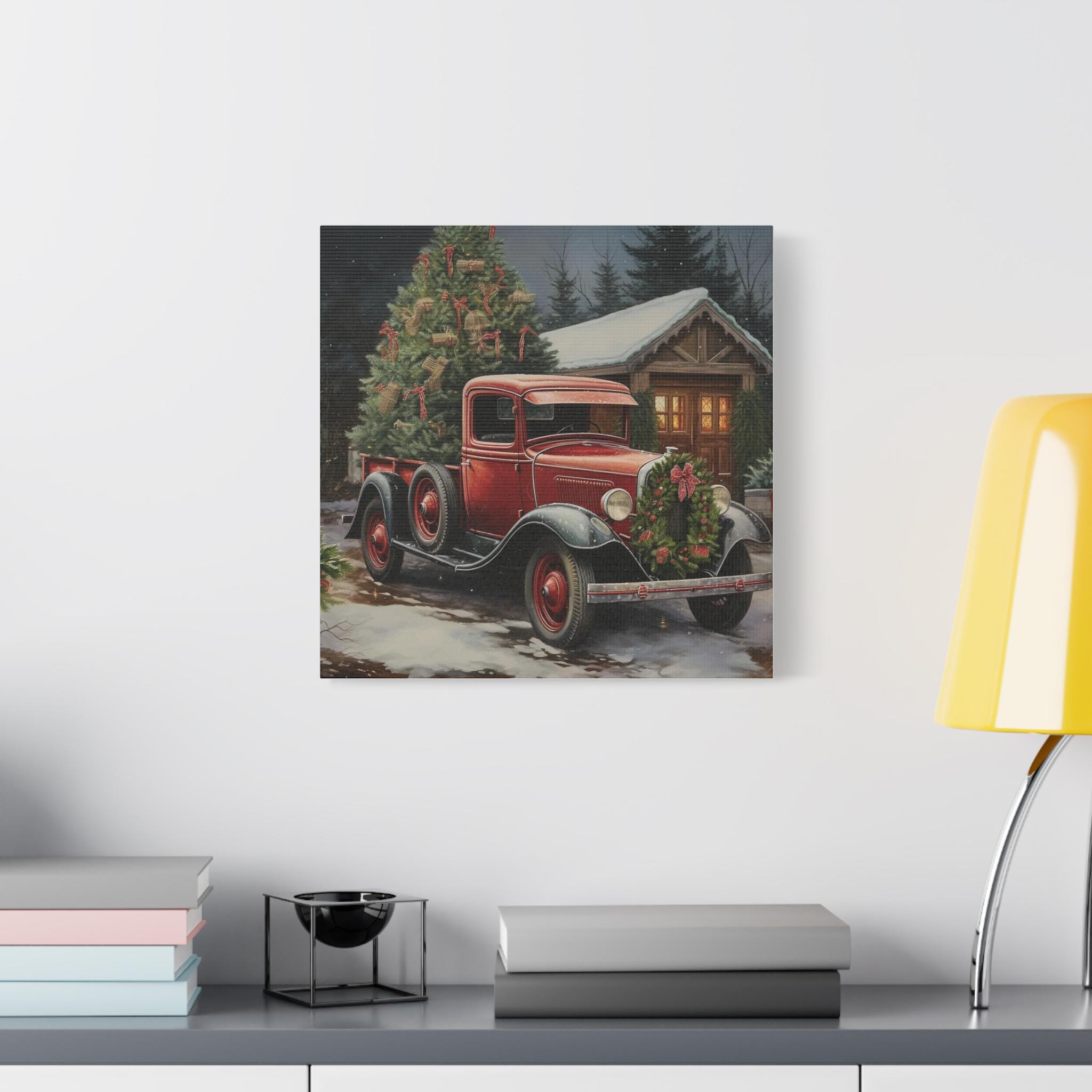Antique Christmas Truck Wall Art Old Red Truck Art Print Christmas Tree ...