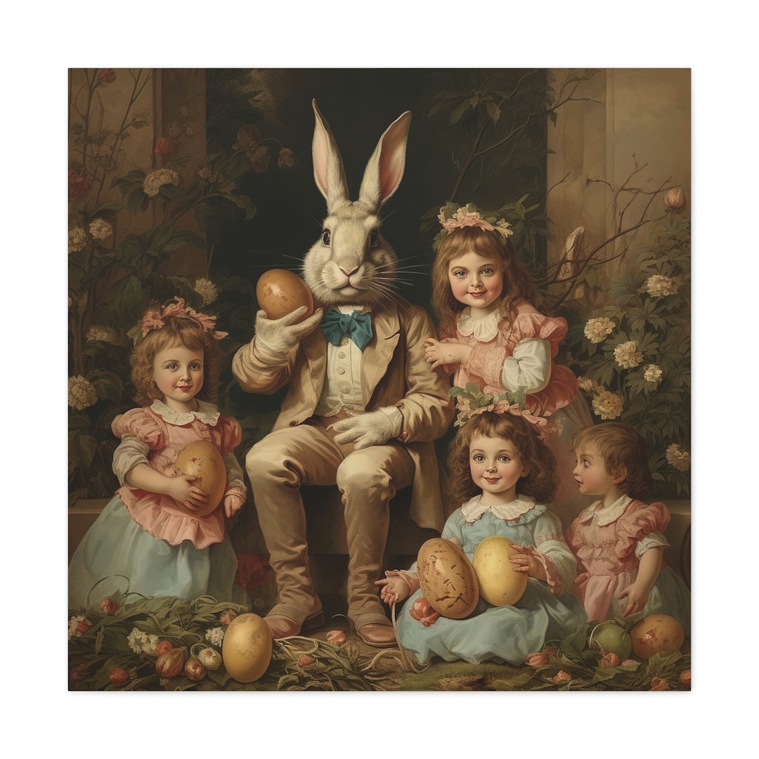 Victorian Bunny Art Print Easter Bunny Wall Art Vintage Easter Canvas ...