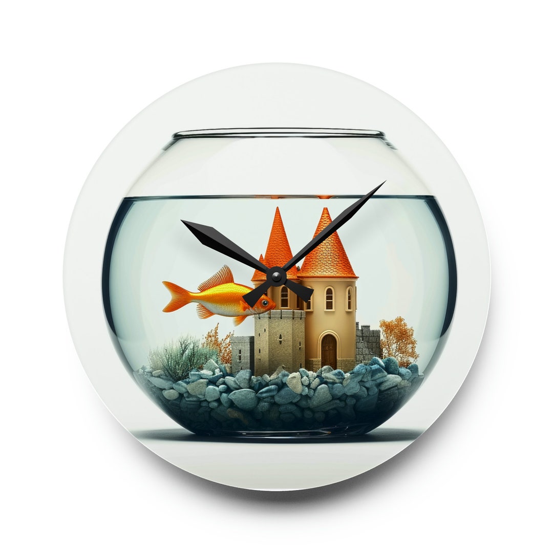 Fish Bowl Acrylic Wall Clock Goldfish in Bowl Wall Clock Minimalist ...