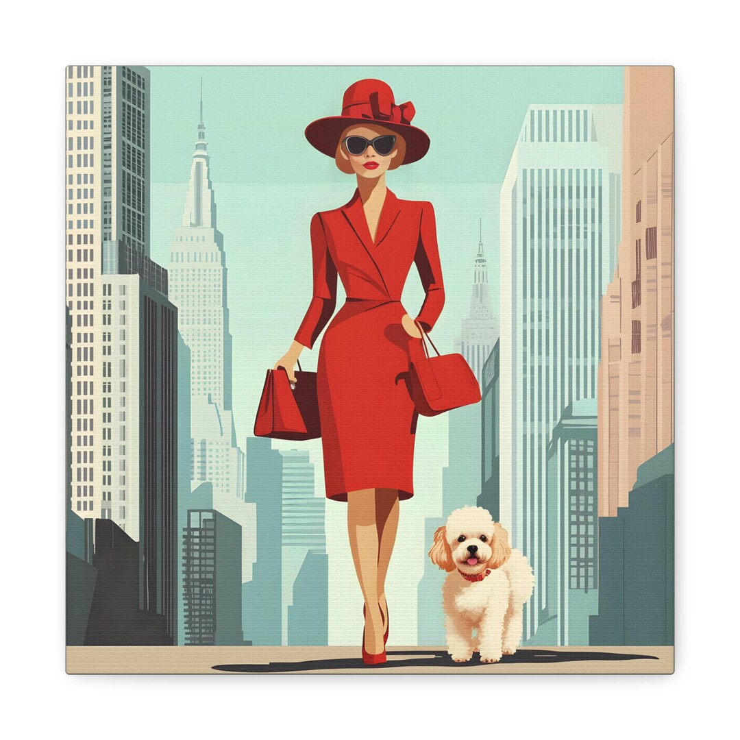 Haute Couture Wall Art Socialite & Poodle Canvas Print Smart Red Dress ...