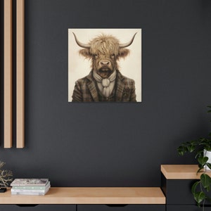 Highland Cow Print Fop Dandy Animal Print Highland Cow Wall Art Western Print Anthropomorphic ...