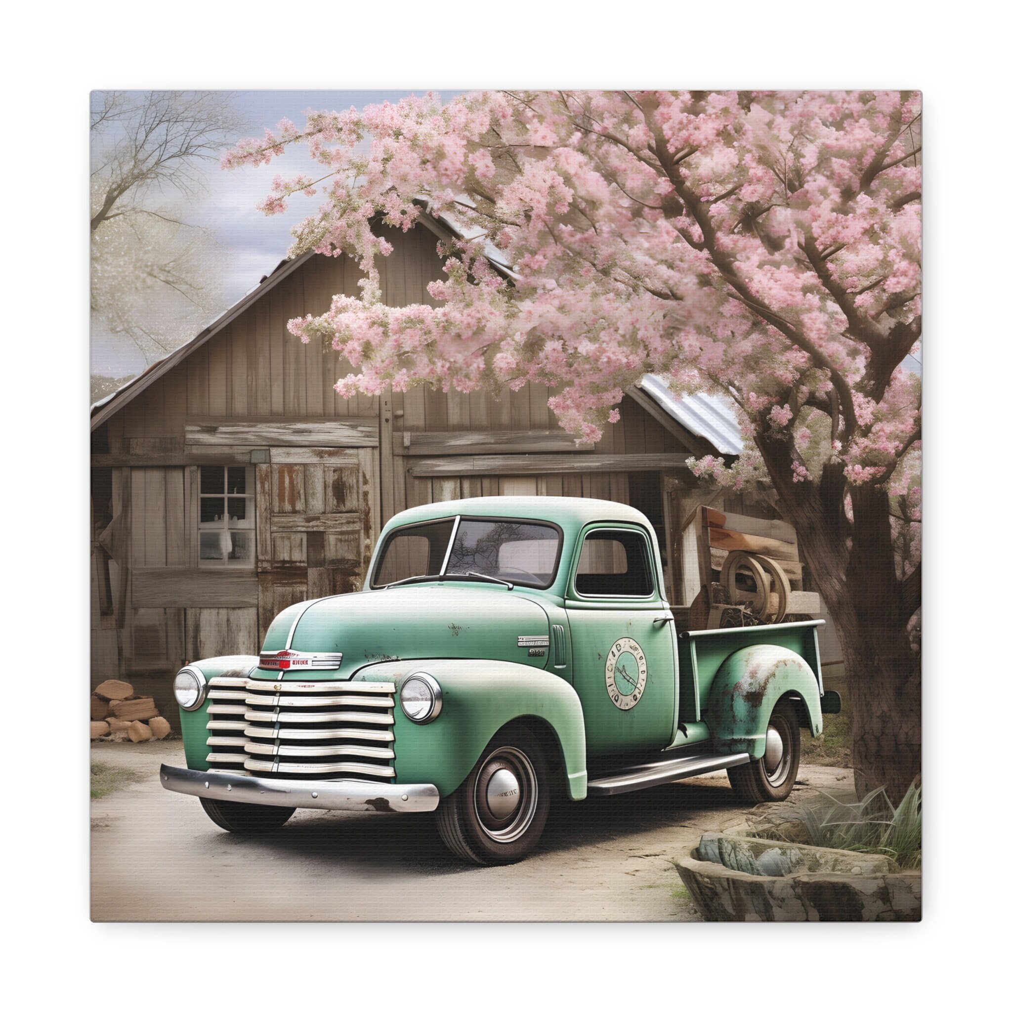 Antique Green Truck Wall Art Farmhouse Art Print Mint Green Truck Print ...