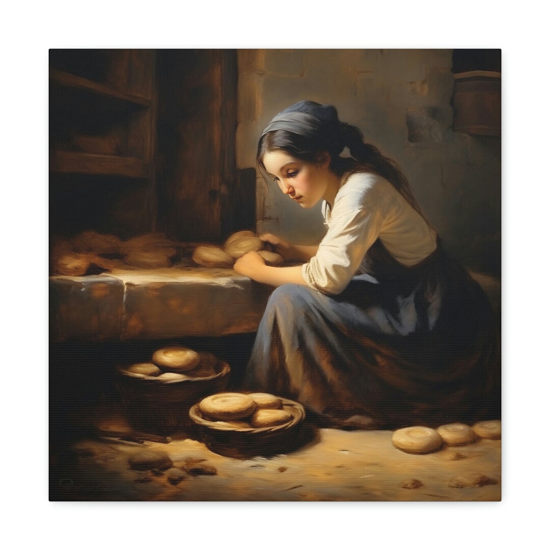 Peasant Girl Wall Art Painting Print Young Woman Baking Wall Art Old ...