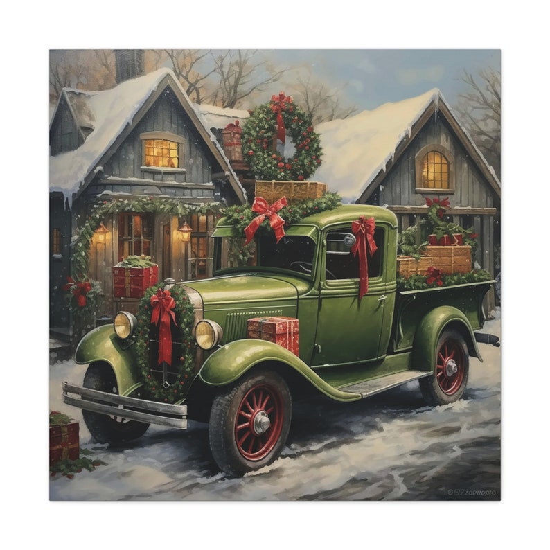 Antique Christmas Truck Wall Art Old Green Truck Art Print Christmas ...