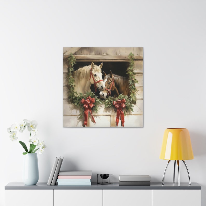 Christmas Horses Wall Art Canvas Print Holiday Barn Print Country ...