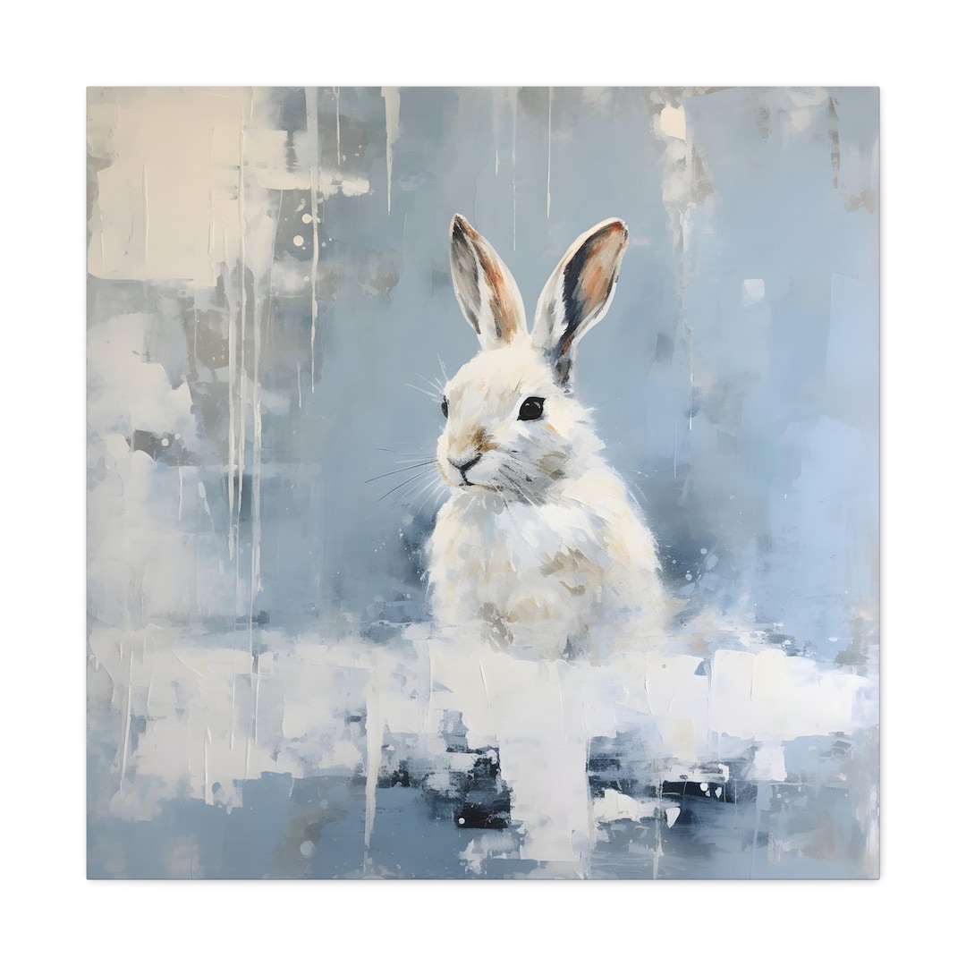 White Rabbit Art Print Snow Hare White Rabbit Wall Art Abstract Canvas ...