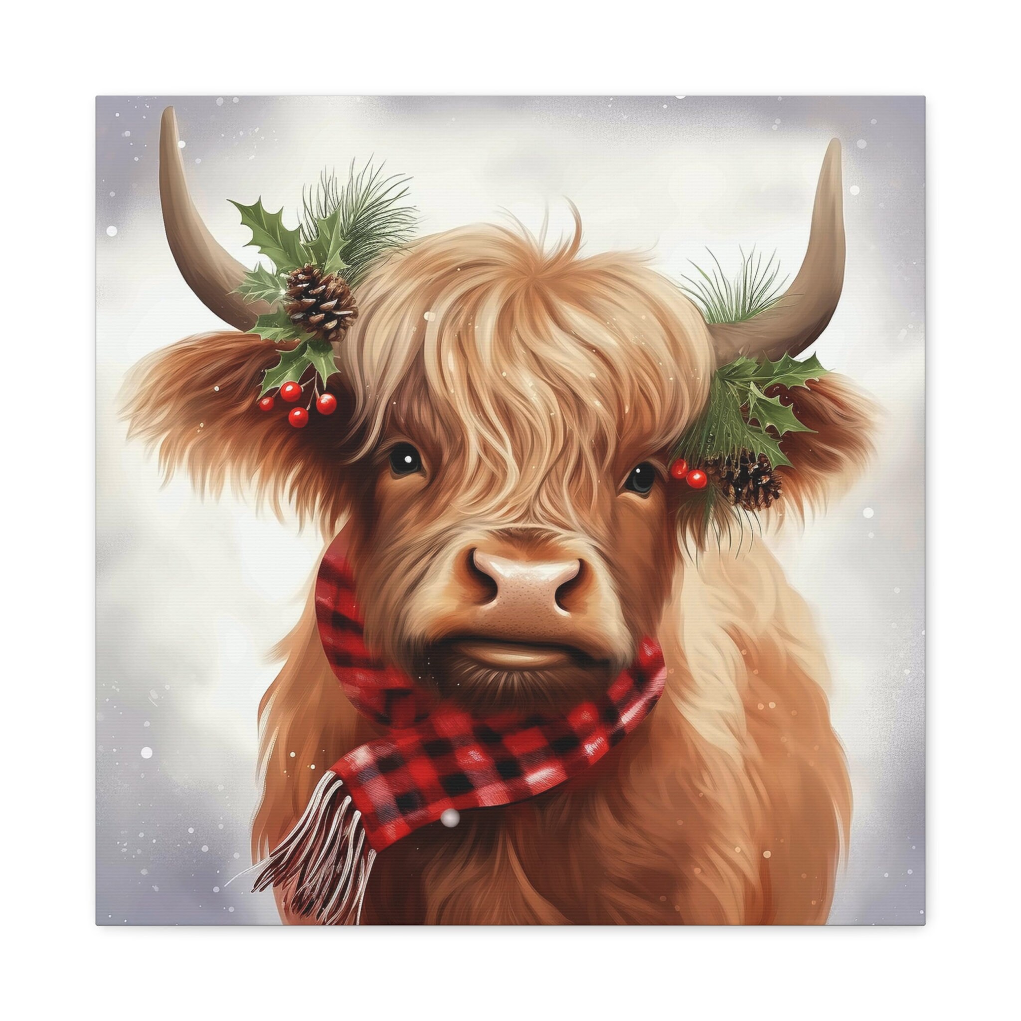Highland Cow Christmas Print Holiday Wall Art Highland Calf Christmas ...