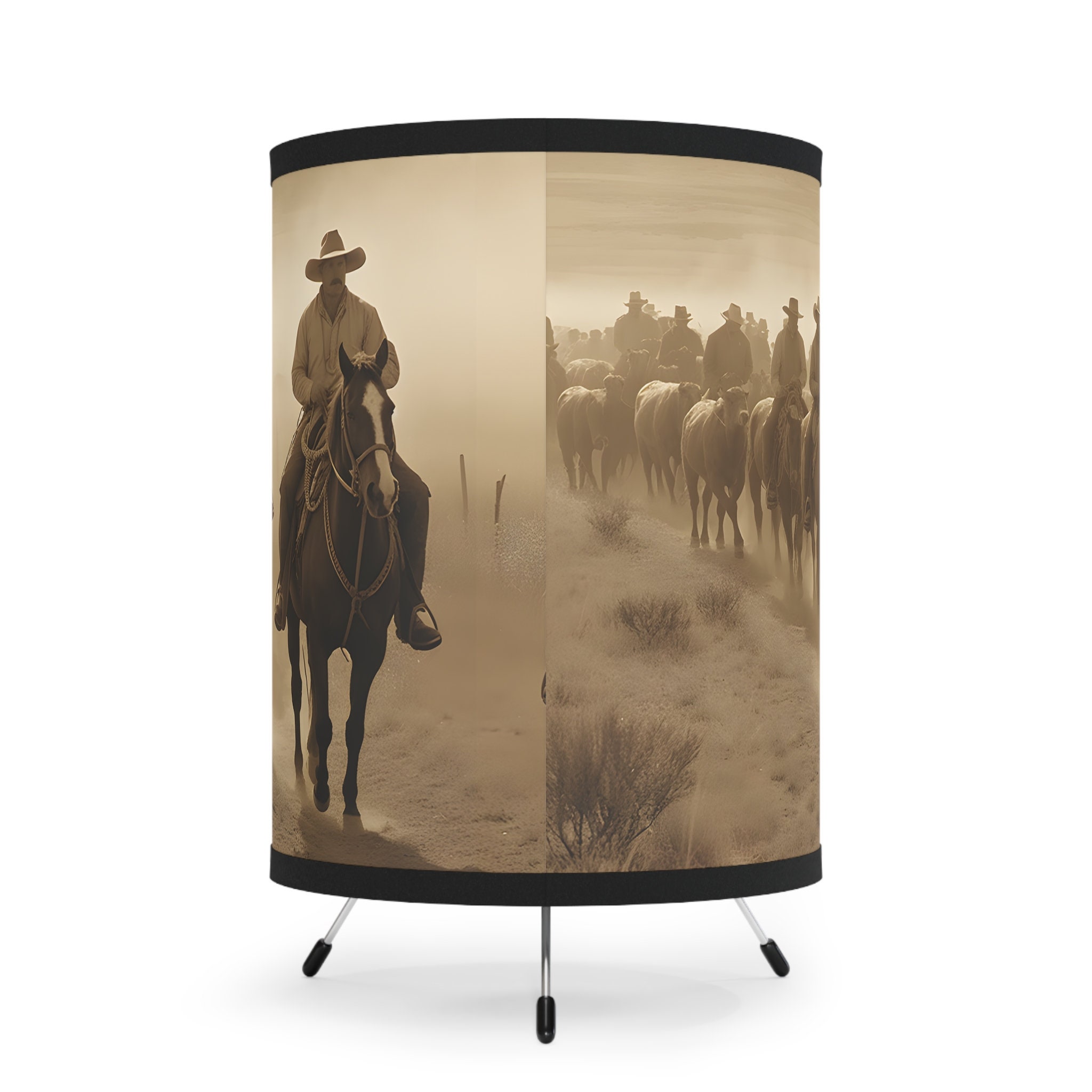 Western Cowboys Tripod Lamp: High-res Printed Shade, Bedroom Night ...