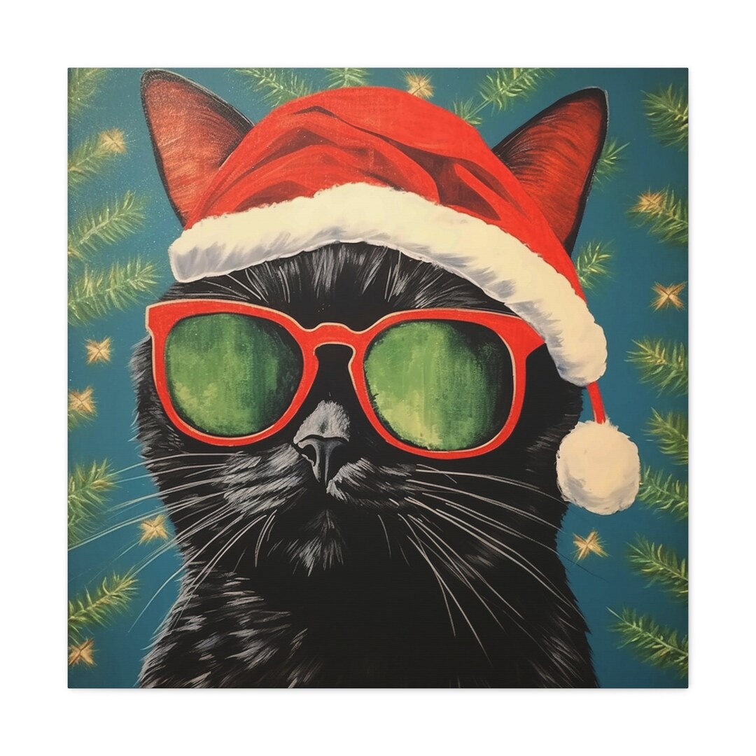Pop Art Christmas Cat Art Print Holiday Wall Art Black Cat Christmas ...