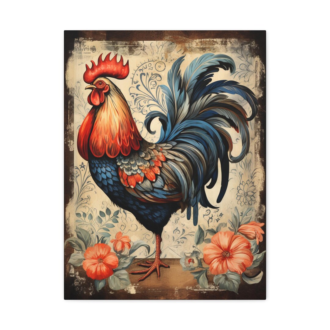 18"x24"vintage One Legged Rooster Wall Art, Rustic Home Decor, Chicken ...