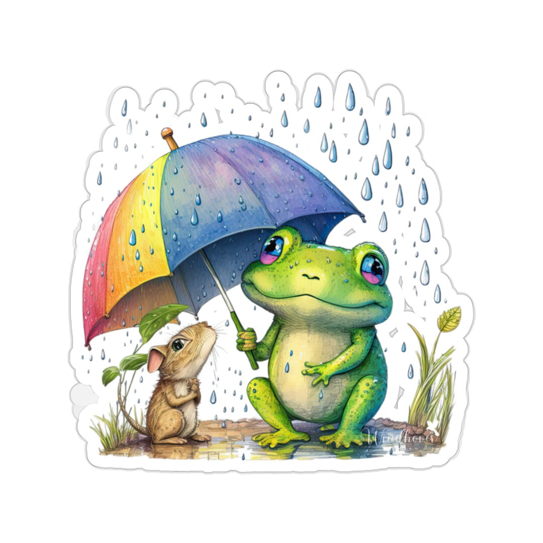 Sticker: Retro Rainy Day Frog and Mouse From the Botanical Animals ...