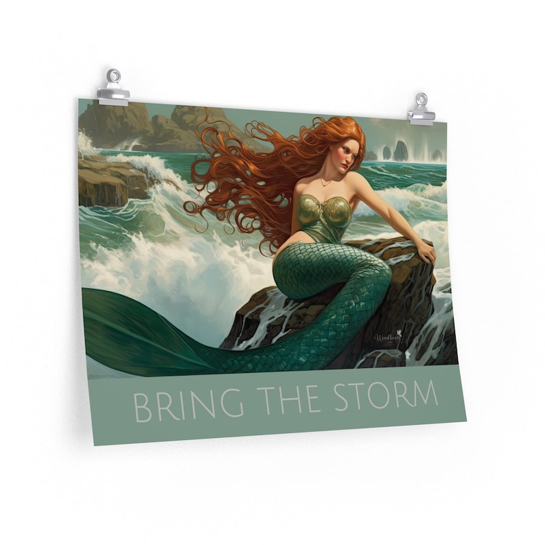 Bring the Storm Mermaid / Inspirational Illustrated Art / Premium Matte ...