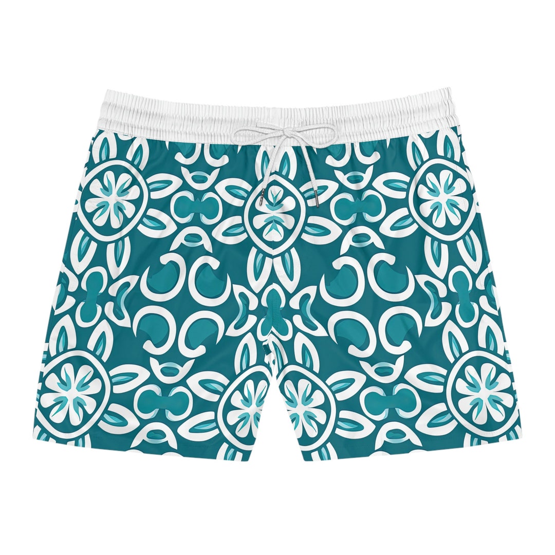Celtic Wave Swim Trunks / Turquoise and White / Celtic Knot Waves ...