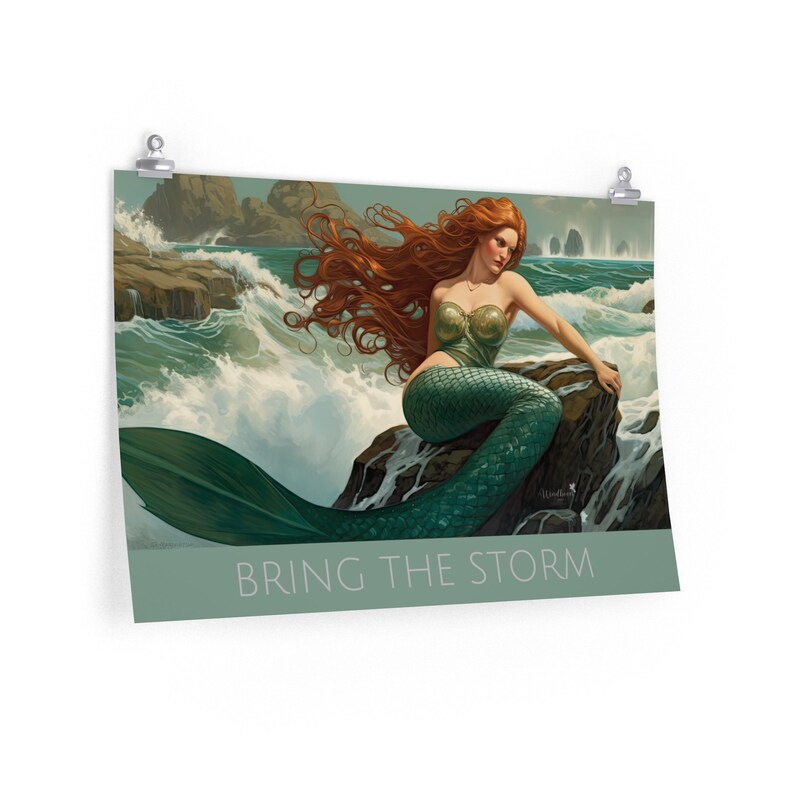 Bring the Storm Mermaid / Inspirational Illustrated Art / Premium Matte ...