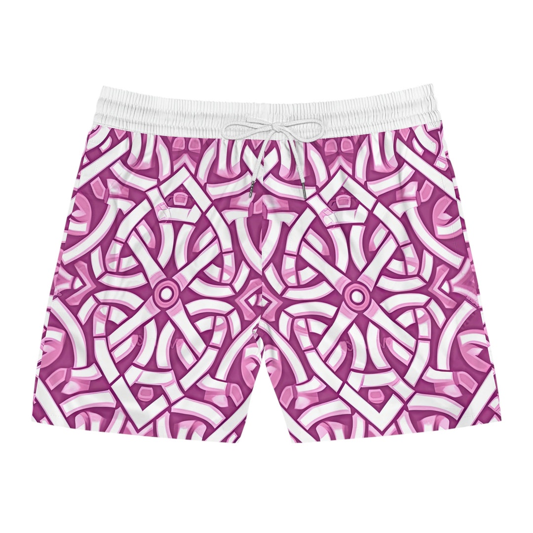 Celtic Wave Swim Trunks / White and Pink / Celtic Knot Waves/tribal ...