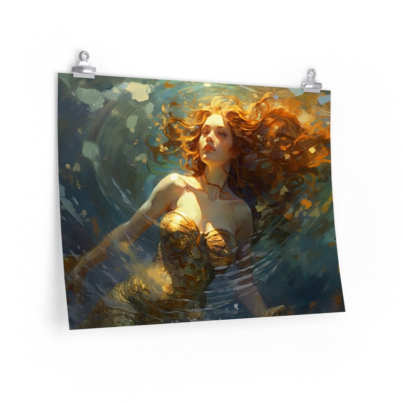 Mermaid in Whirlpool Illustrated Art / Premium Matte Horizontal Posters ...