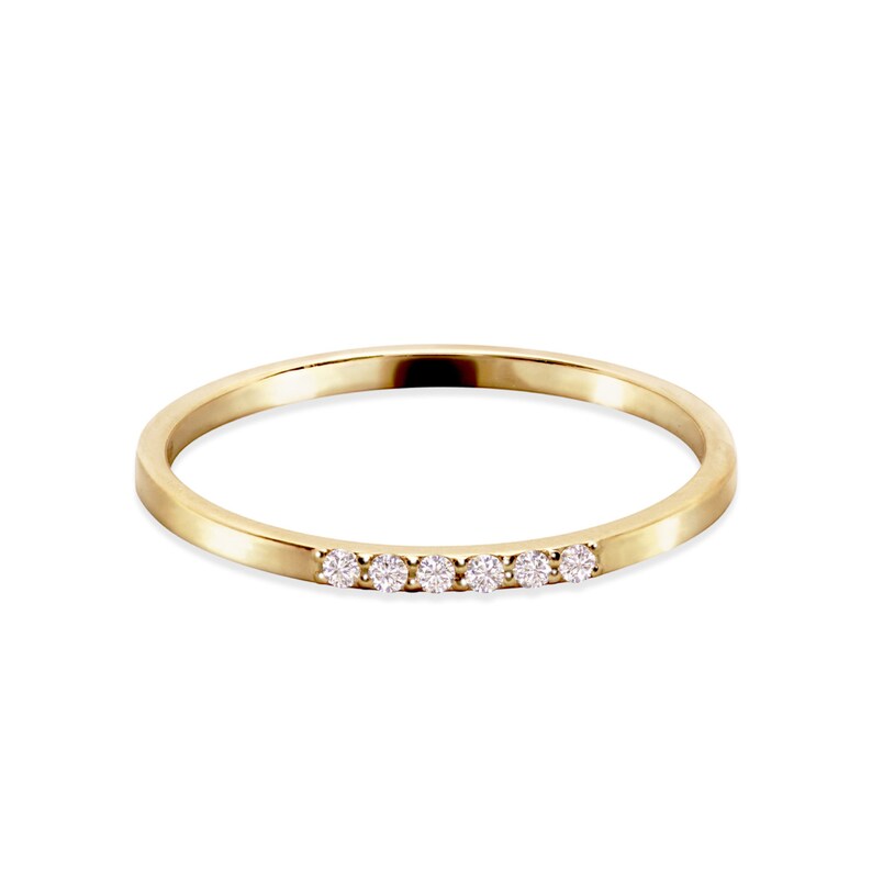 Classic Diamond Line Ring, 14k Real Solid Yellow Gold and Natural ...