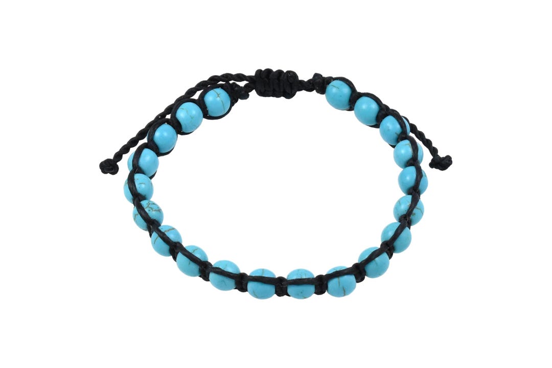 Blue Stone Black String Hand Braided Handmade Knot Rope Waterproof ...