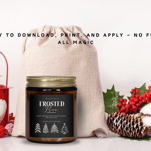 Printable Christmas Candle Labels, Christmas Labels, Frosted Pine ...