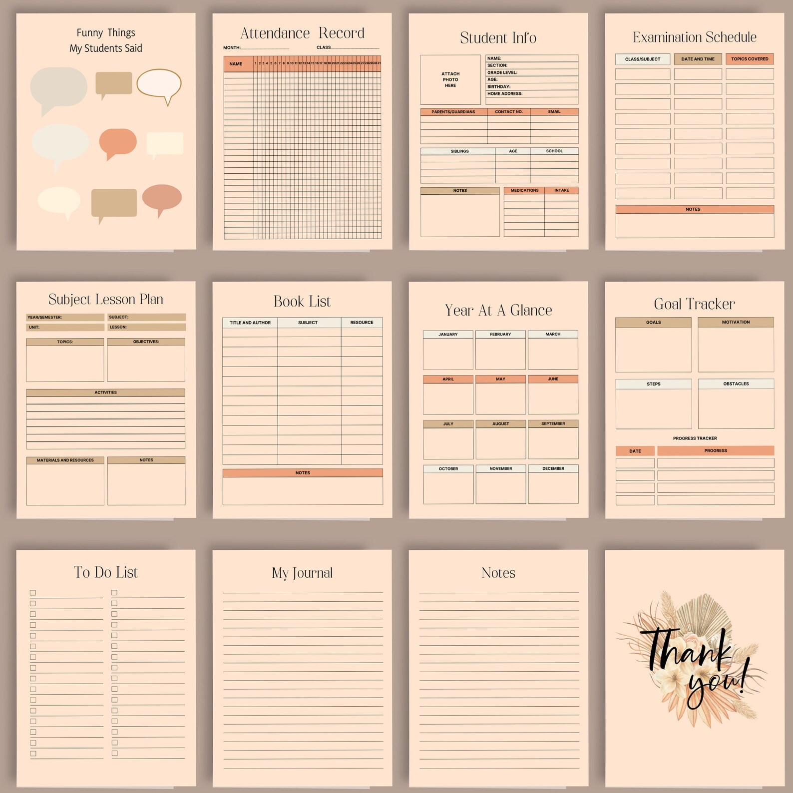 Printable Teacher Planner Boho Theme 2024, Digital Teacher Planner ...
