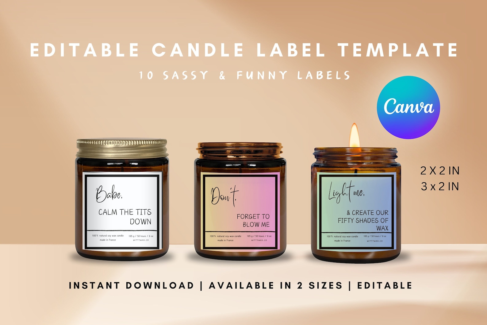 Funny Candle Label Template: Sassy Witty Designs (canva Editable, 2x2 ...