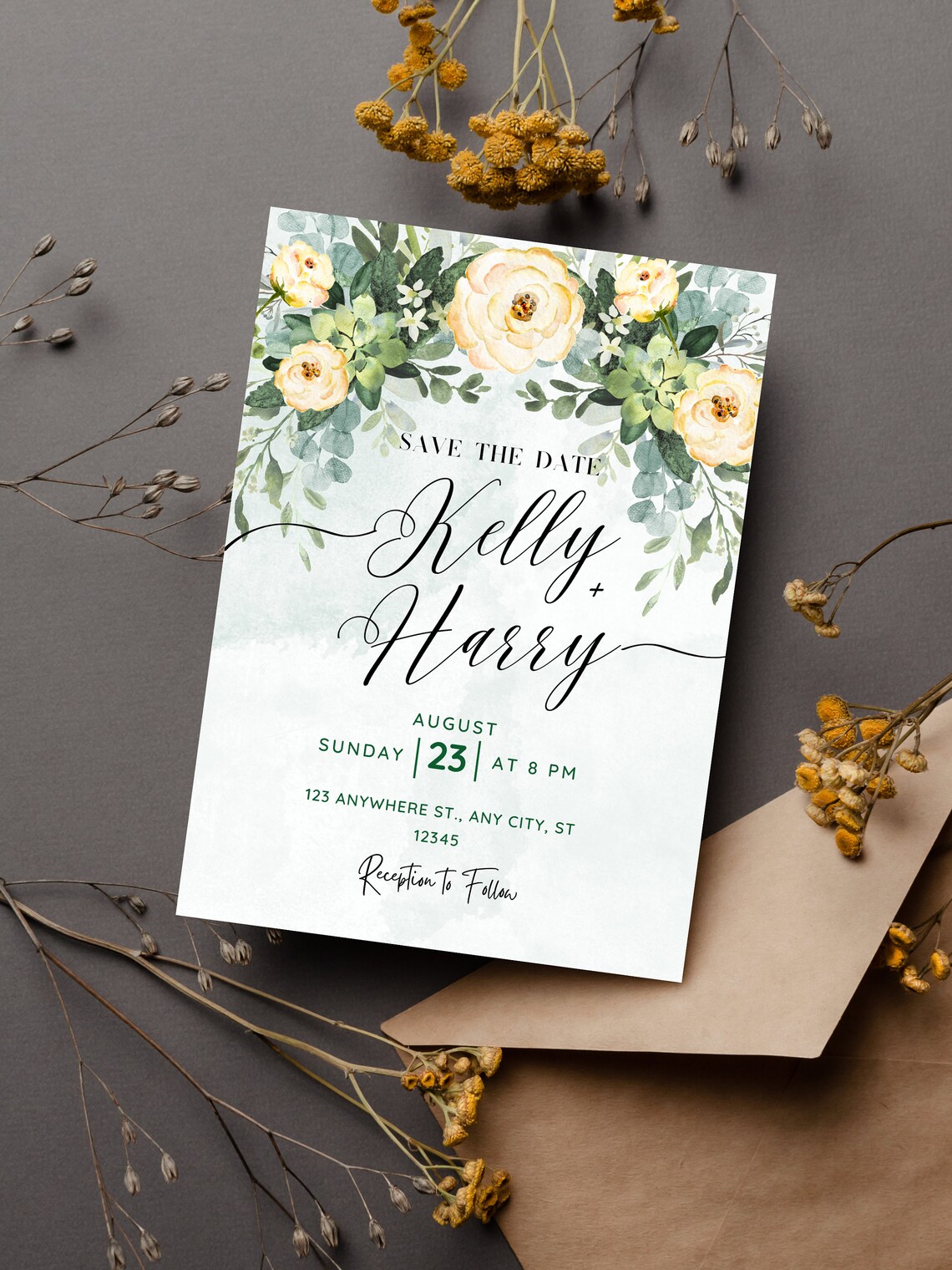Editable Wedding Invitation Card | Rustic Wedding Card | Floral Wedding ...