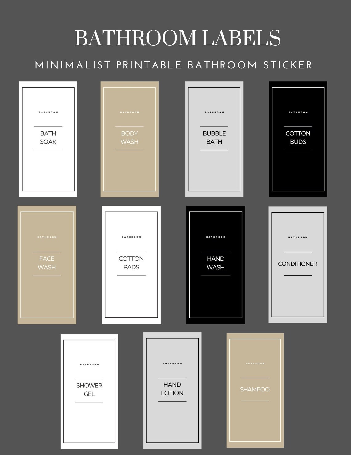 Modern Bathroom Labels | Minimalist Labels | Bathroom Sticker ...