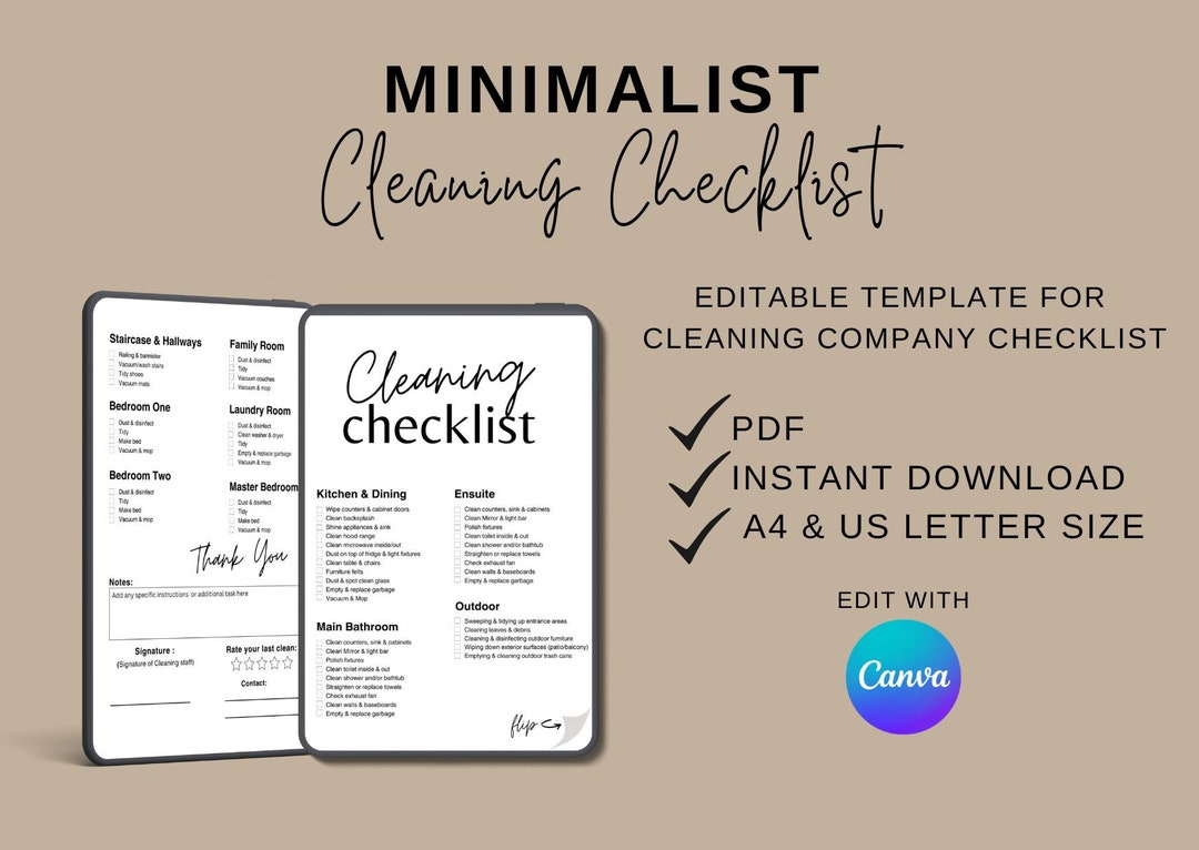 Customizable Cleaning Checklist Template for Business (digital Download ...
