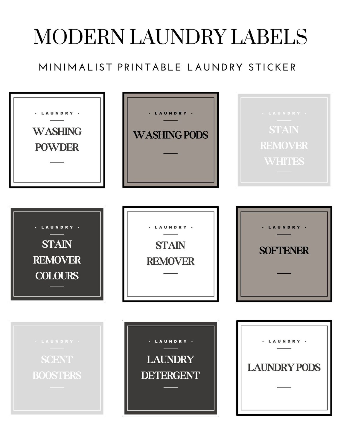 Modern Laundry Labels | Minimalist Printable Stickers (digital Download ...