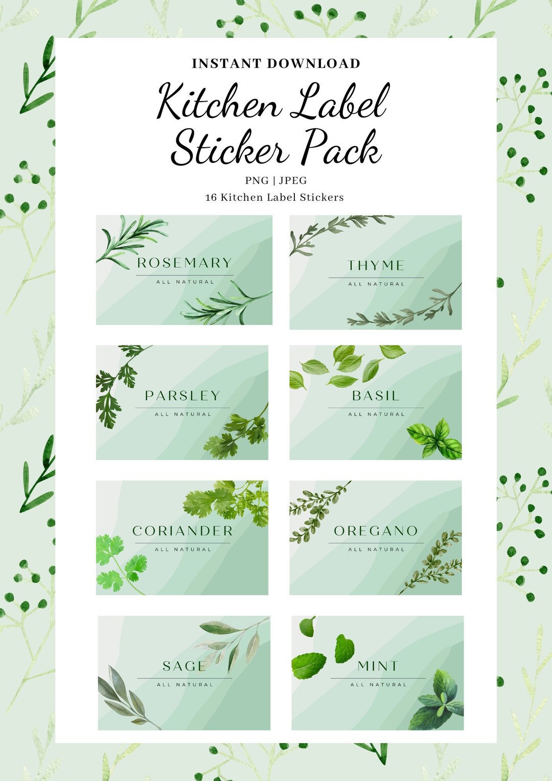 Kitchen Label Sticker Pack | Minimalist Kitchen Label | Spice Herbs ...