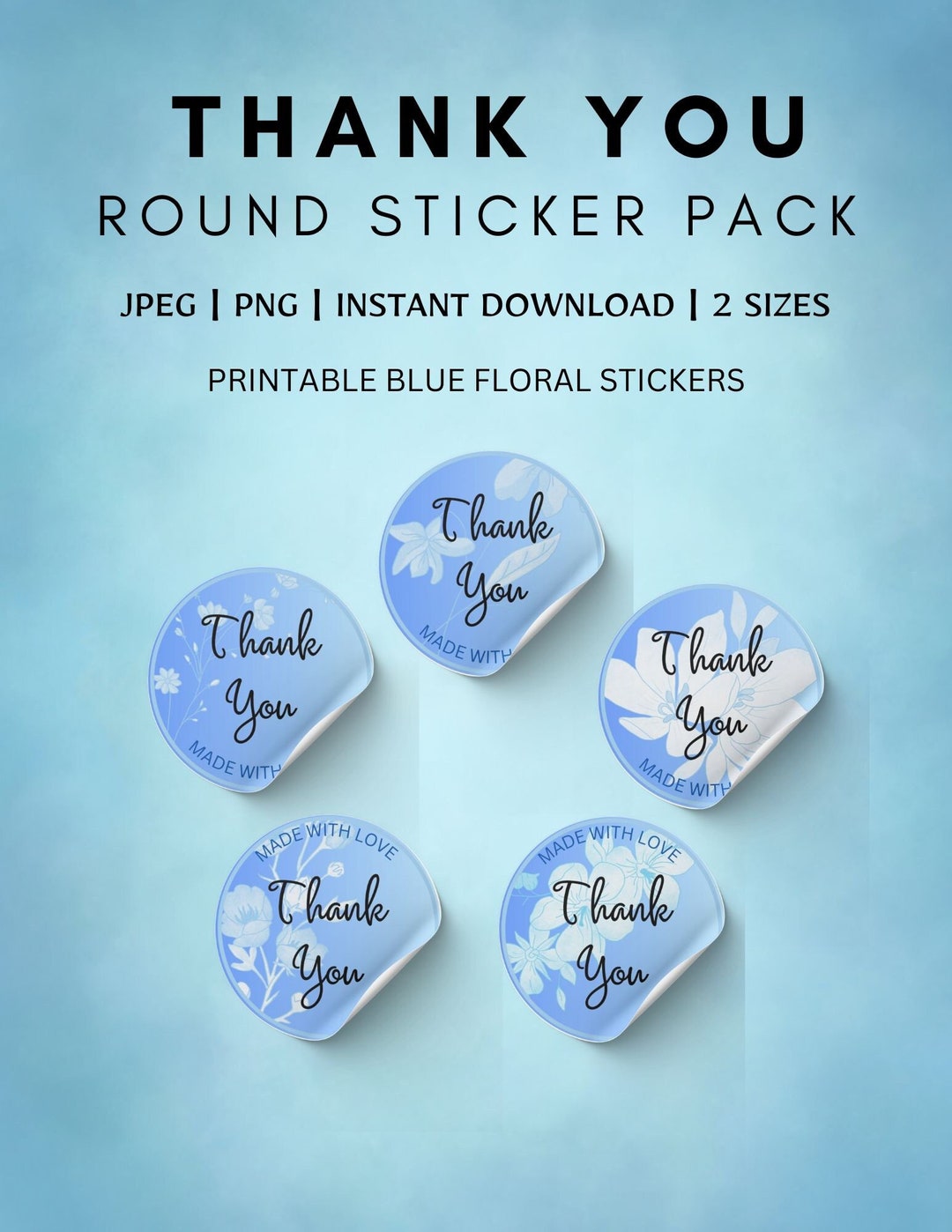 Round Thank You Sticker Bundle | Digital Round Sticker | Printable ...