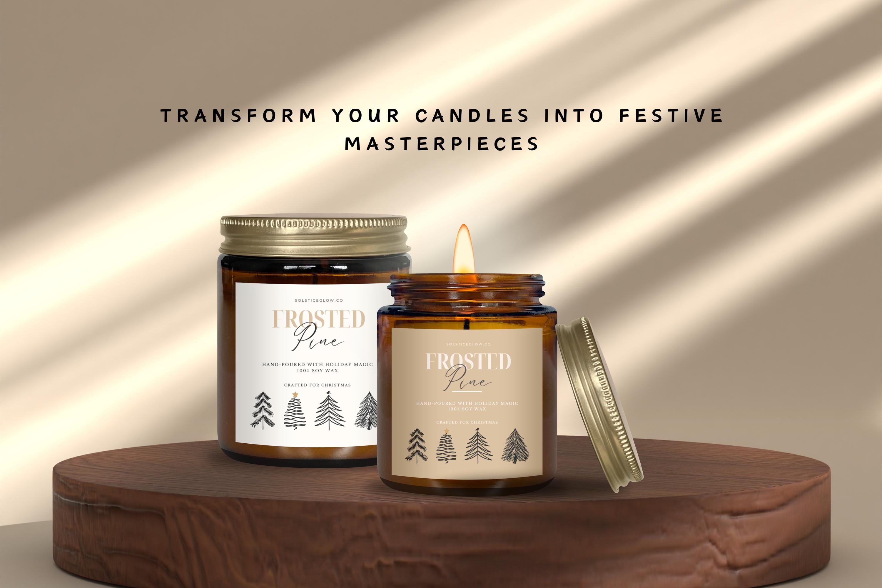 Printable Christmas Candle Labels, Christmas Labels, Frosted Pine ...