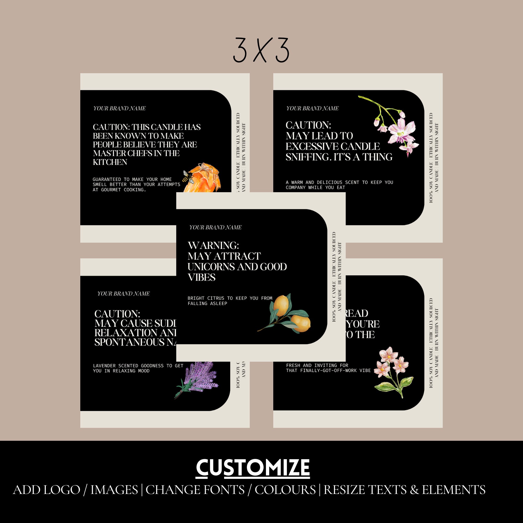 Editable Candle Label Bundle, Funny Candy Labels, Custom Candle Labels ...