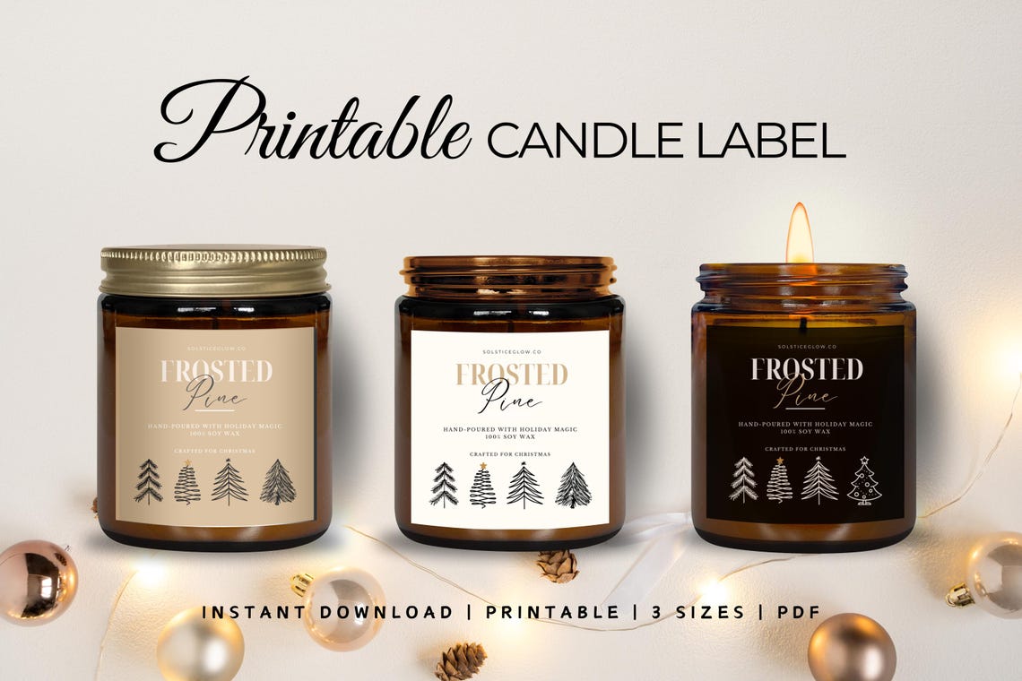 Frosted Pine Christmas Candle Labels: Printable Festive Gifting (PDF ...