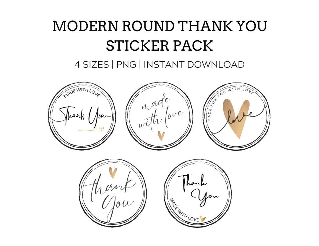Modern Round Thank You Sticker | Gratitude Stickers | Digital Stickers ...