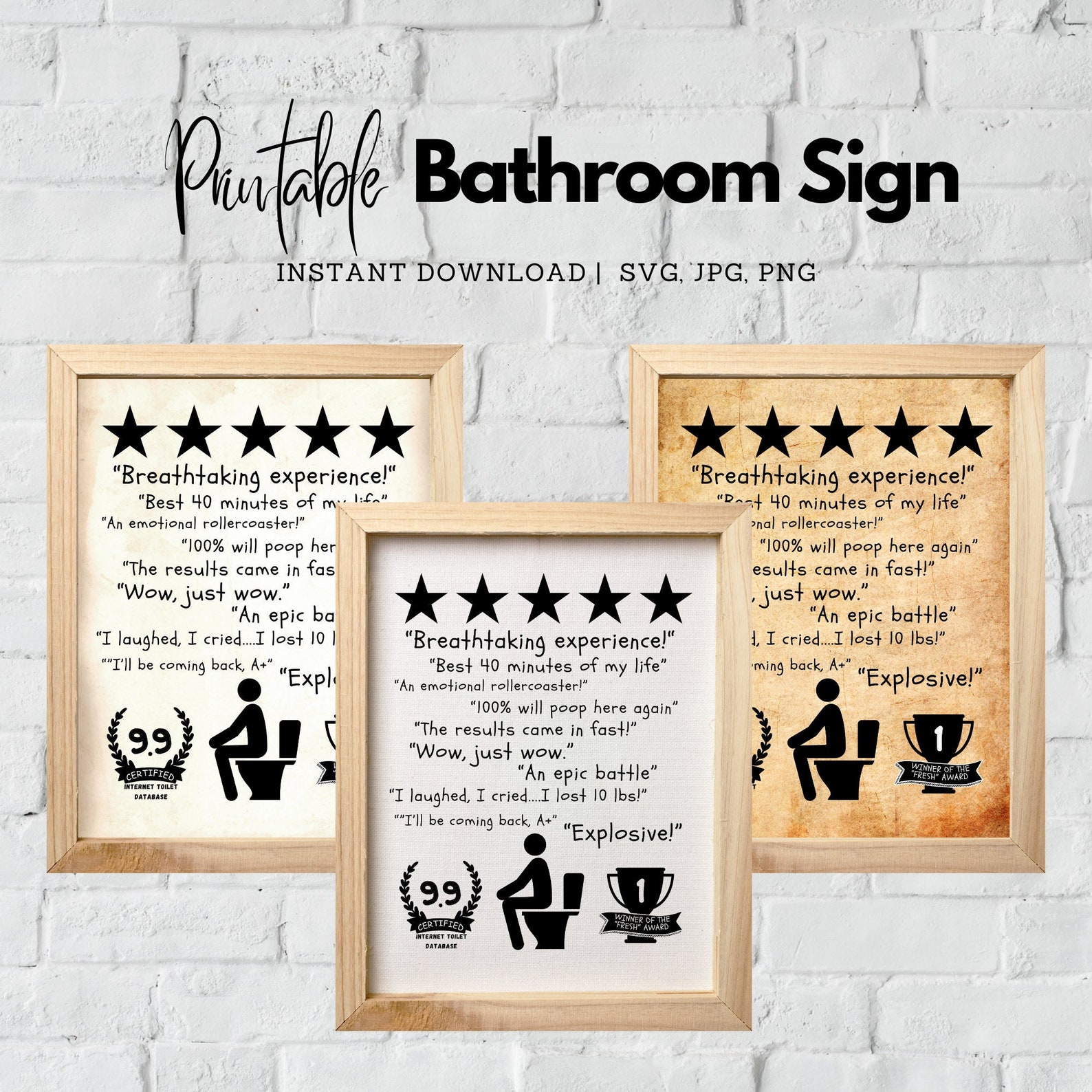 Funny Bathroom Reviews Sign: Printable Wall Art (SVG, JPG, PNG) - Etsy