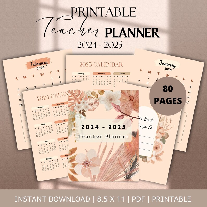 Printable Teacher Planner Boho Theme 2024, Digital Teacher Planner ...