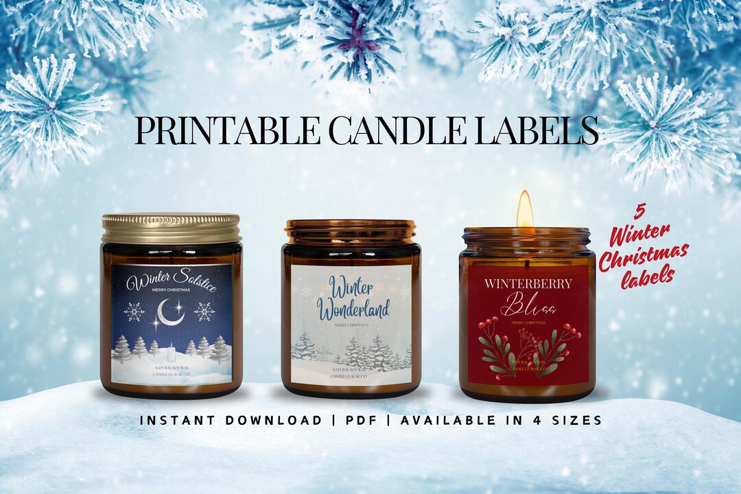 Printable Christmas Candle Labels, Winter Christmas Labels, Candle ...