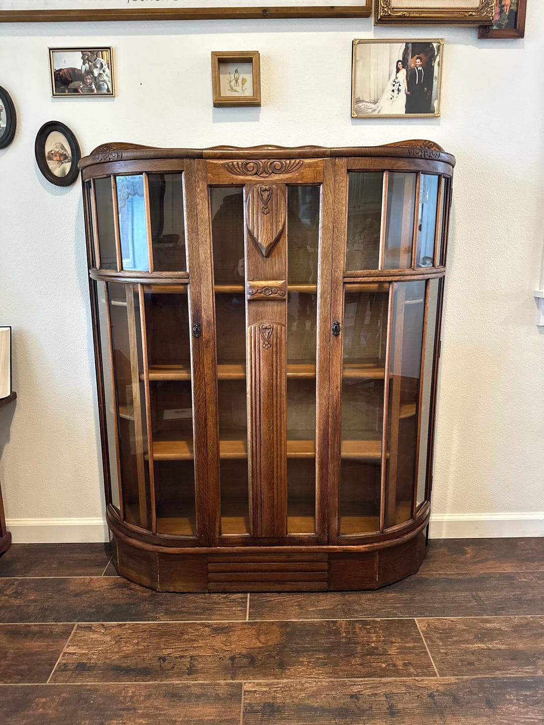 Antique Bow-front Oak Display Cabinet, Early 1900s – Local Pickup or ...