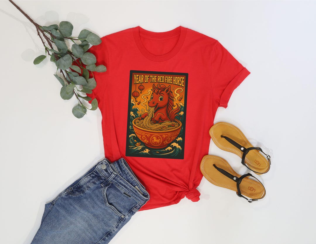 Funny Red Fire Horse 2026 Shirt: Chinese Zodiac Horse Ramen Tee, Lunar ...