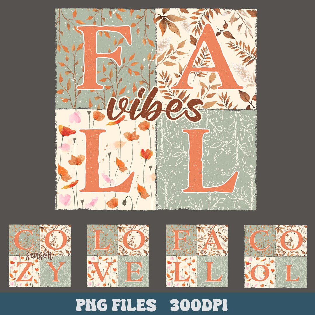Retro Fall Vibes Png Bundle, Cozy Season, Fall PNG Floral Patchwork ...