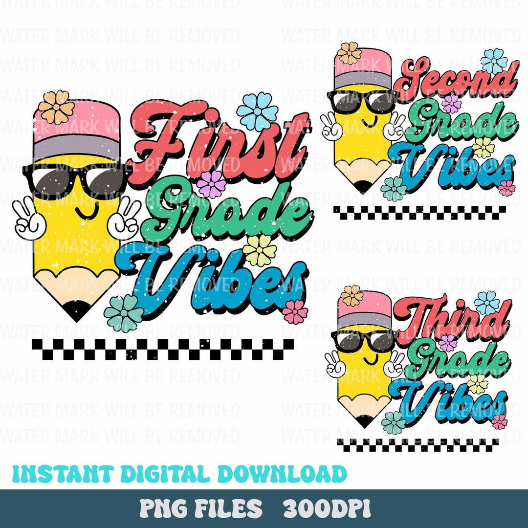 Back to School Bundle Png, First Grade Vibes Png, First Day of School ...