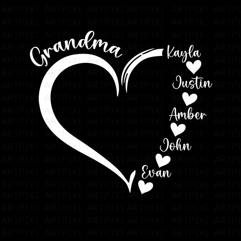 Custom Grandma PNG, Grandma Heart Digital Download, Grandkids Name PNG ...
