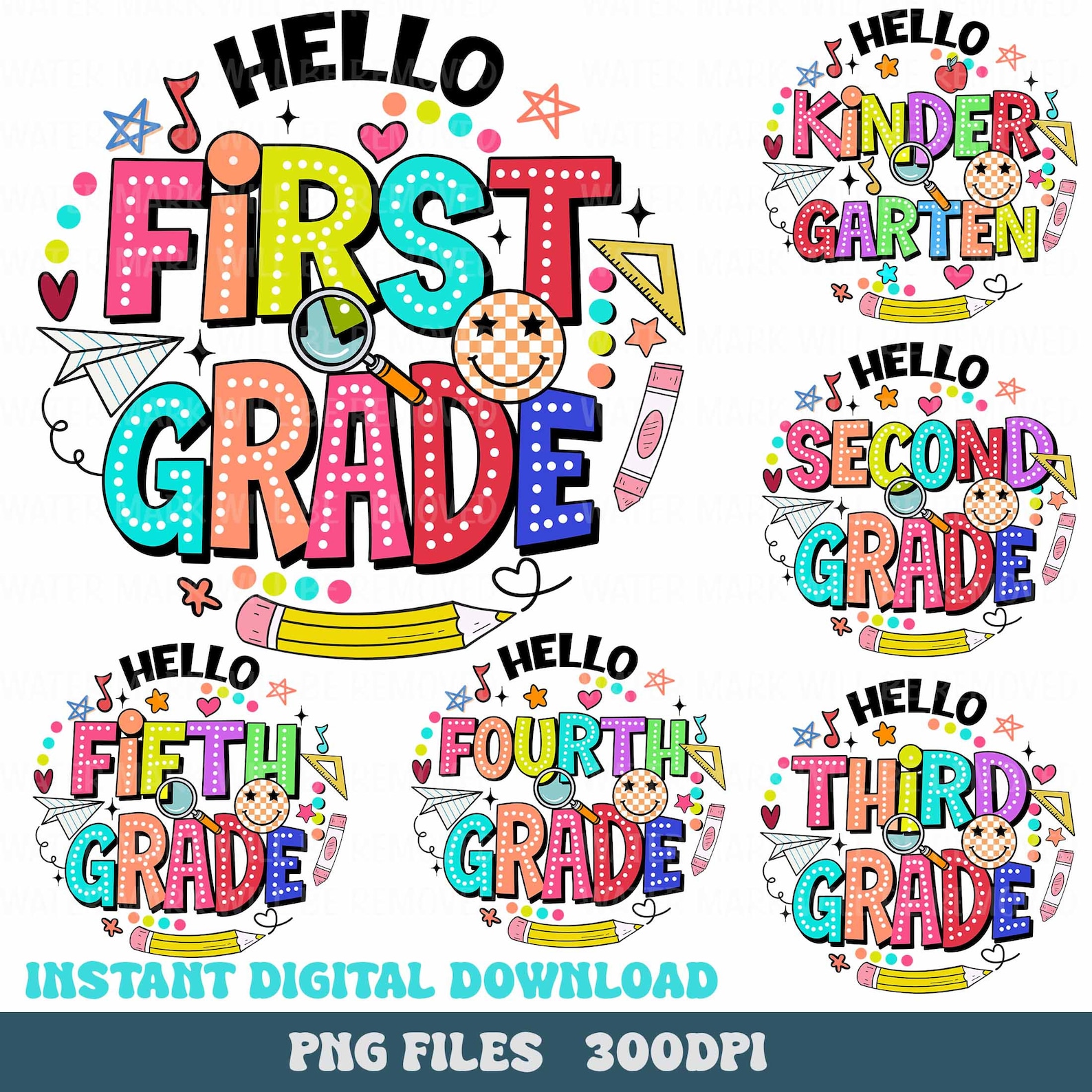 Hello First Grade Png, Hello School Bundle Png, Back to School Bundle ...