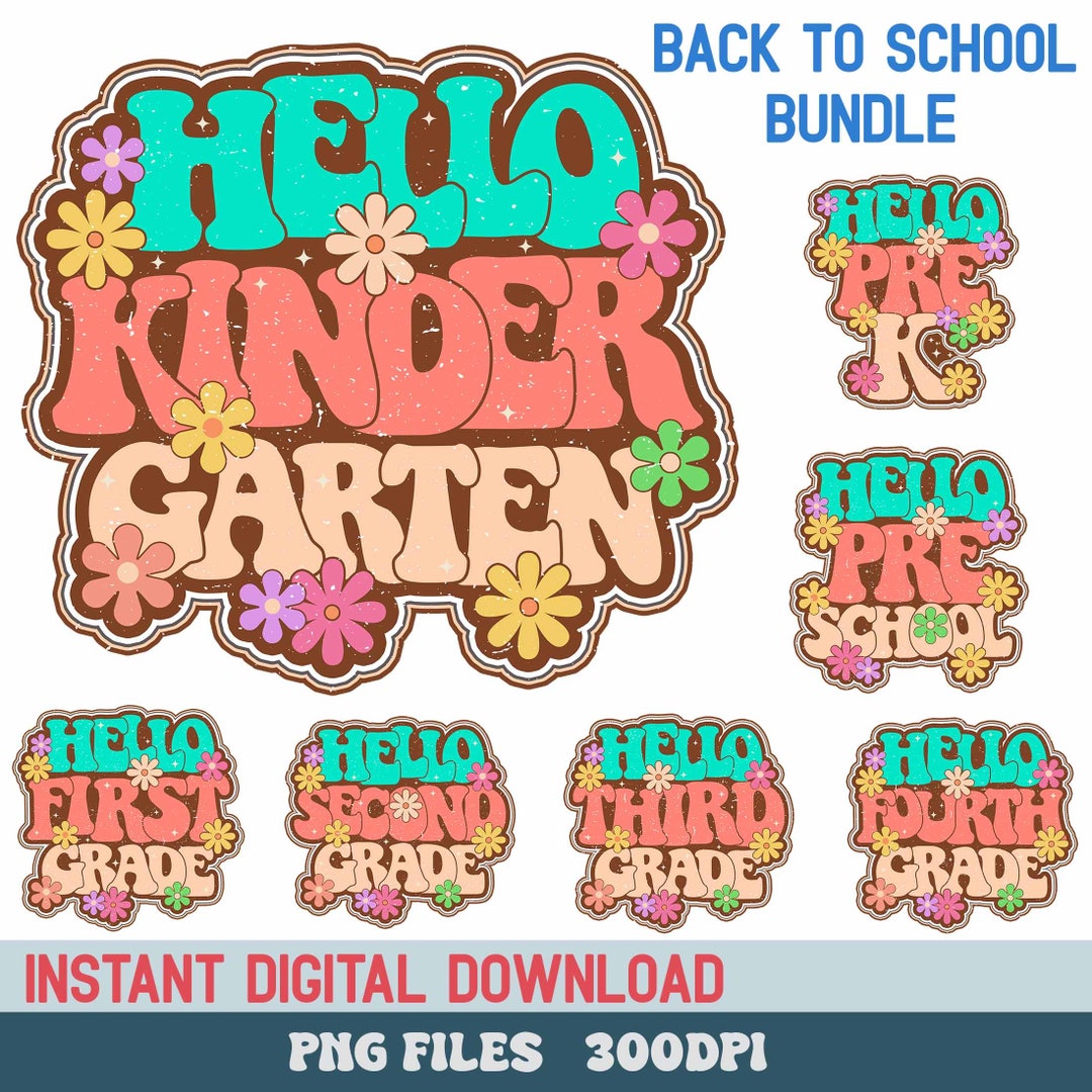 Retro Back to School Bundle Png, Hello School Bundle Png, Hello ...