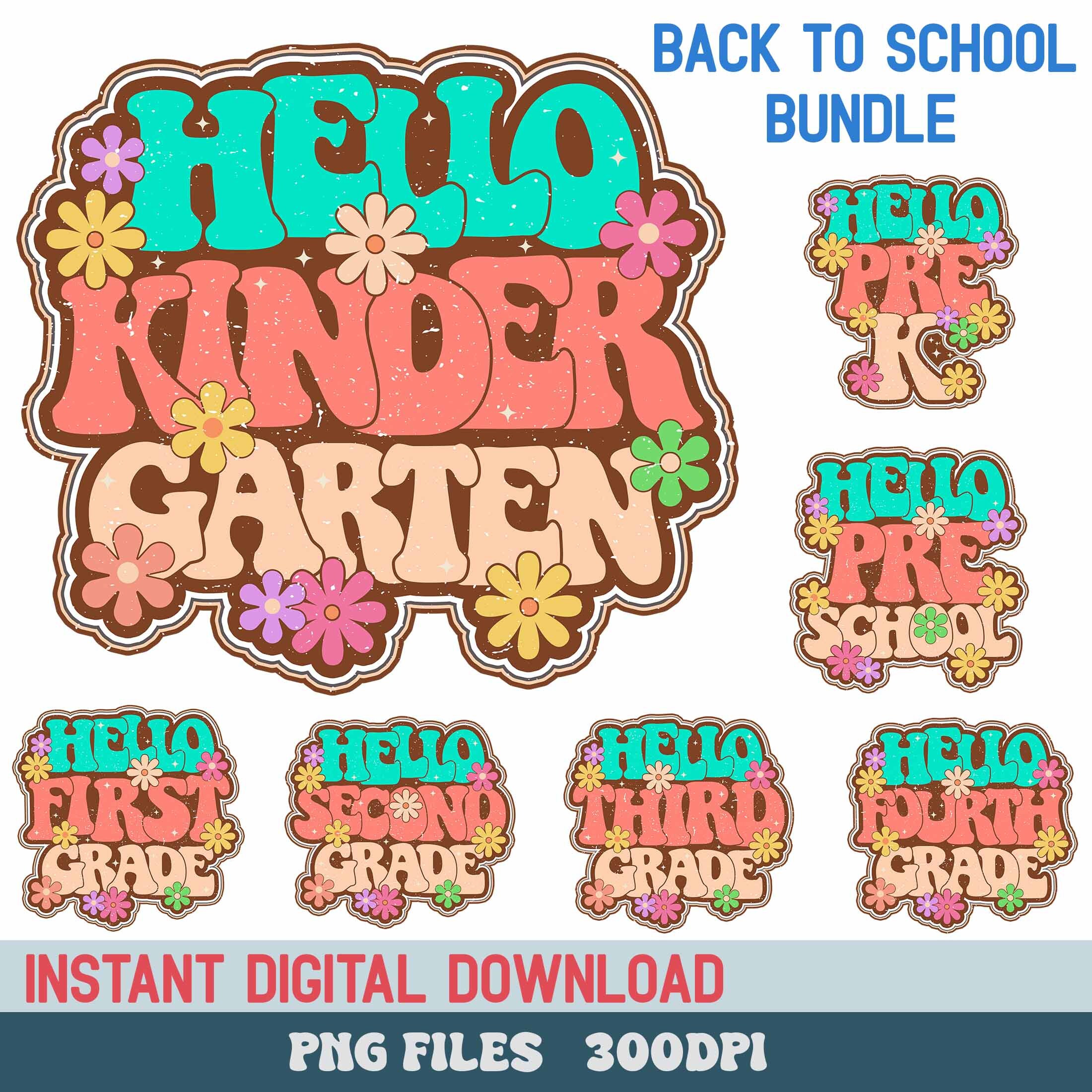 Retro Back to School Bundle Png, Hello School Bundle Png, Hello ...