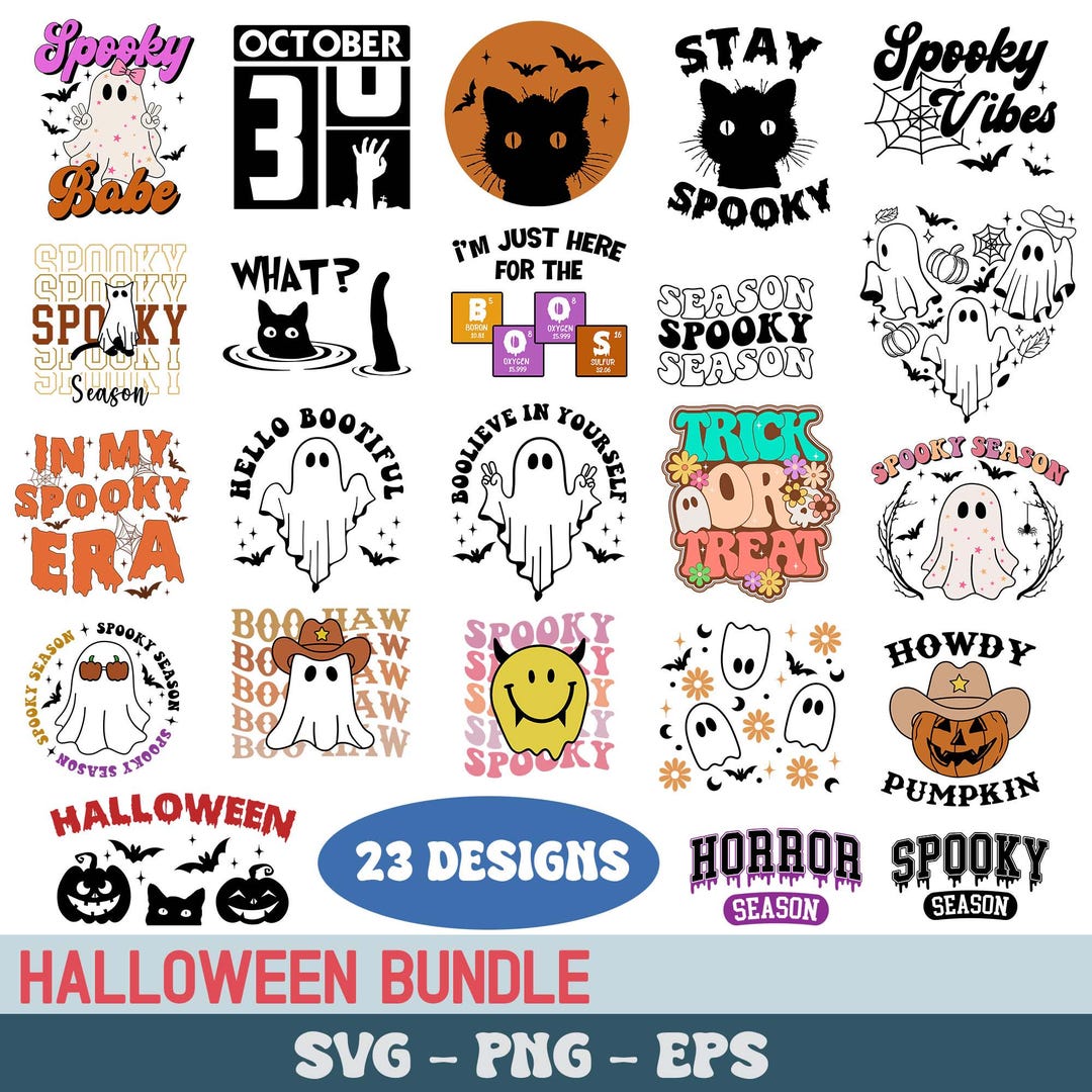 Retro Halloween SVG Bundle, Halloween Bundle Png, Cute Ghost Png ...